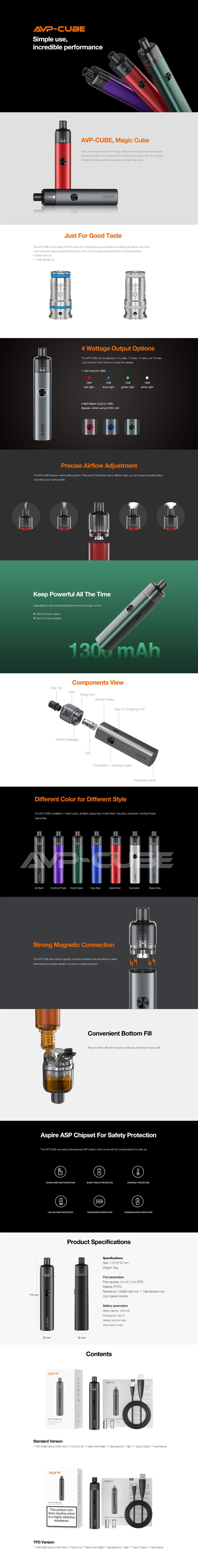 Aspire AVP-Cube Kit 1300mAh 2ml - AGT Group Wholesale