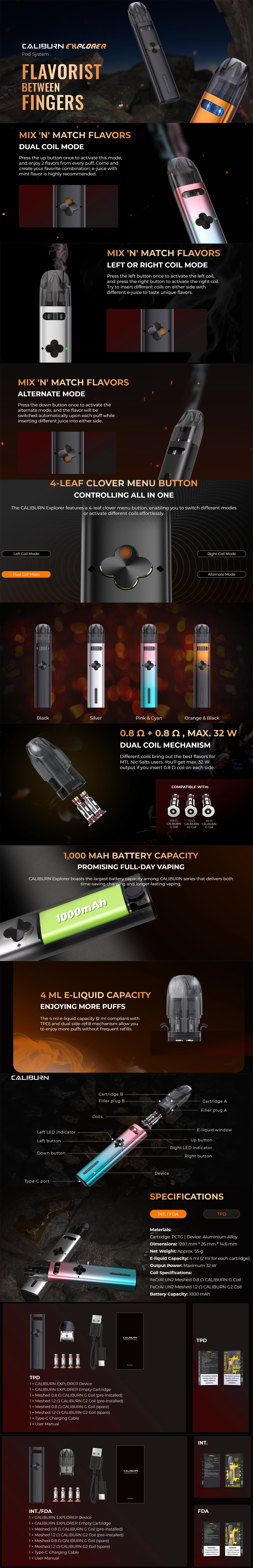 Uwel Caliburn Explorer Pod System-TY 1000mAh 4ml - AGT Group Wholesale
